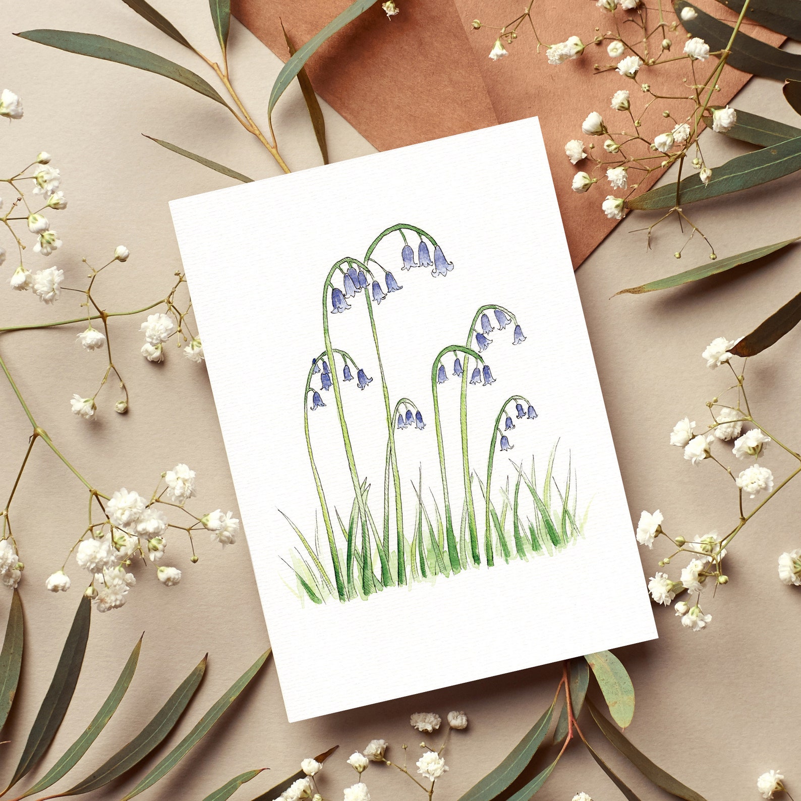 Bluebell Greeting Card, Botanical Watercolour, Wild Flower, Flower ...