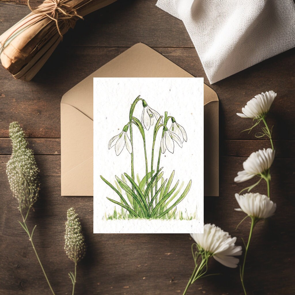 Plantable Snowdrop Greeting Card, Seeded Botanical Watercolour, Wild ...