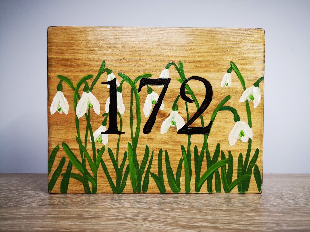 Custom Hand Painted House Number Sign, Illustrated With Snowdrops or ...
