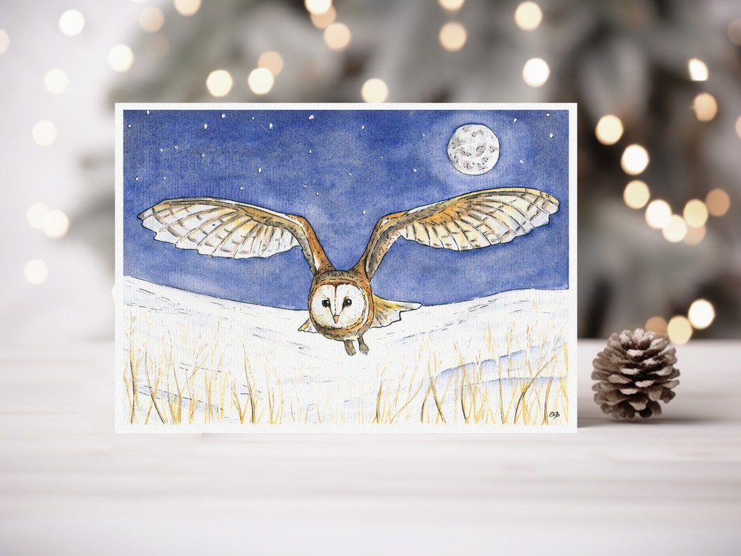 Winter Barn Owl Christmas Card - Etsy