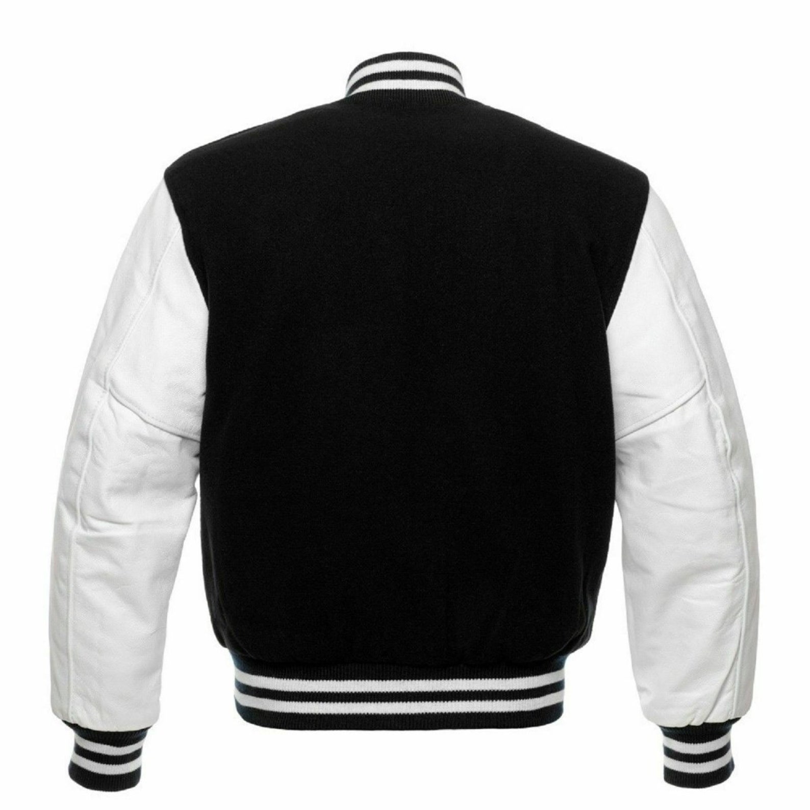 Black and White Men's Varsity Baseball Jacket Real Leather Sleeves Wool ...