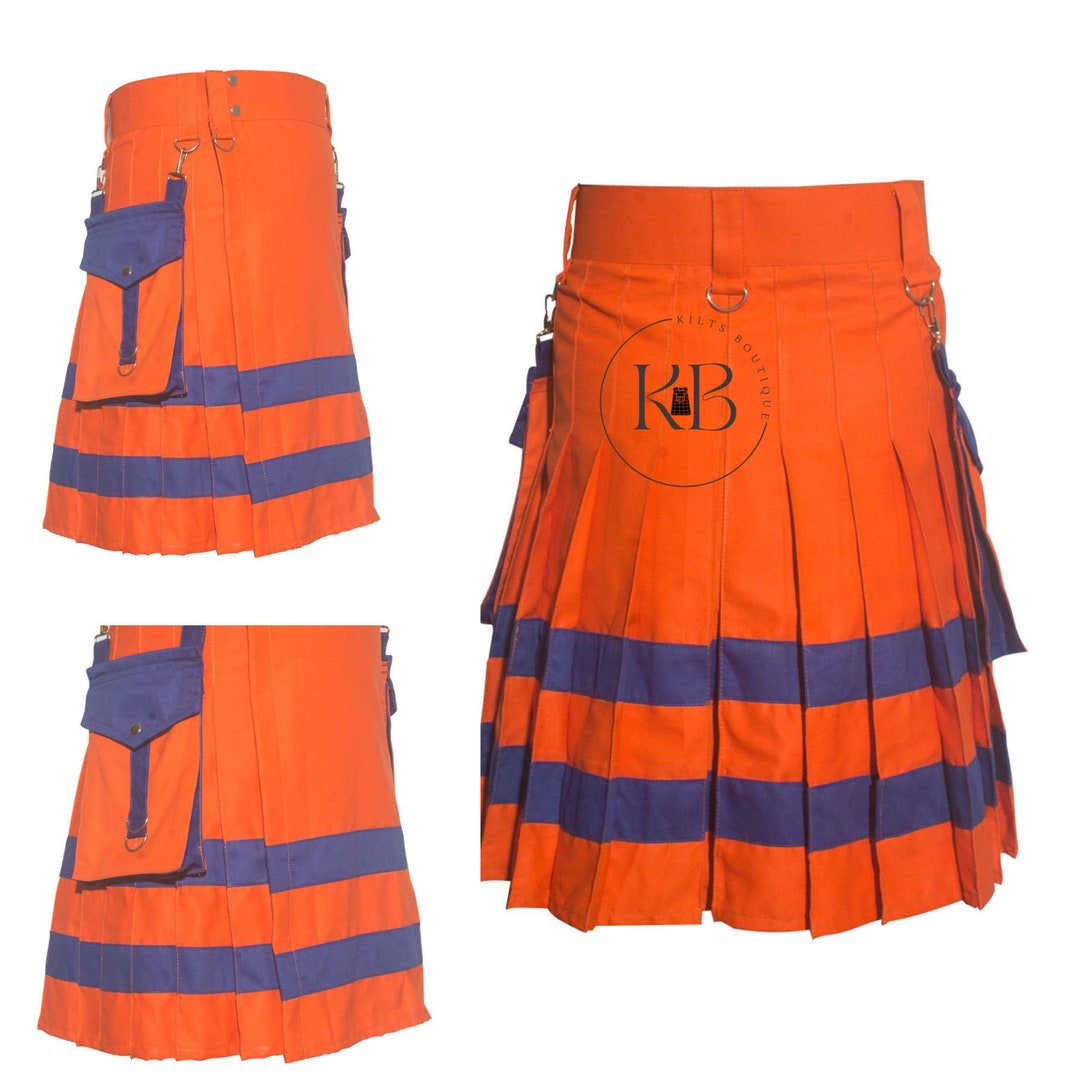 Firefighter Kilt Orange Traditional Men's Stylish Orange Navy Blue ...