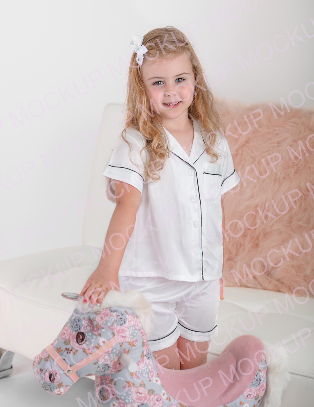 Satin Pyjama White Short Mockup Stock Image Birthday Kids Children's ...