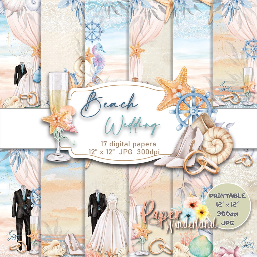 Beach Wedding Digital Paper, Elegant Seaside Printable Paper, on the ...