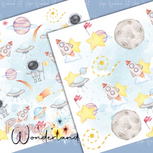 Watercolor Space Digital Paper Pack: Astronaut Planets (digital ...