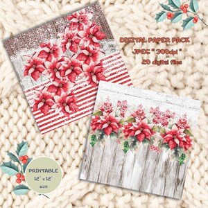Christmas Digital Paper, Holiday Scrapbook, Rustic Wood, Red ...