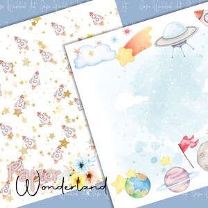Watercolor Space Digital Paper Pack: Astronaut Planets (digital ...
