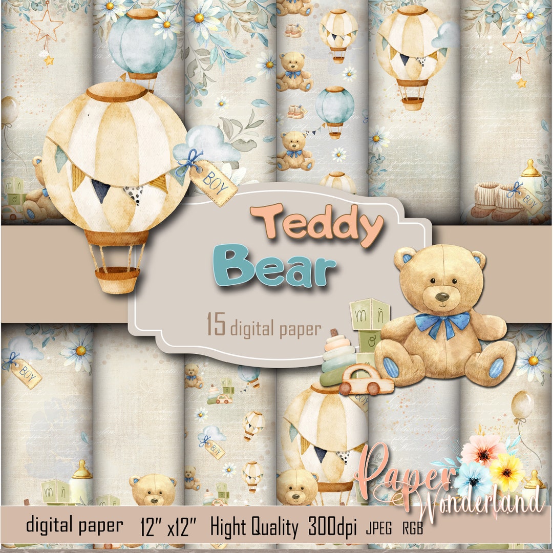 Whimsical Teddy Bear, Vintage Teddy Digital Paper, Scrapbooking ...