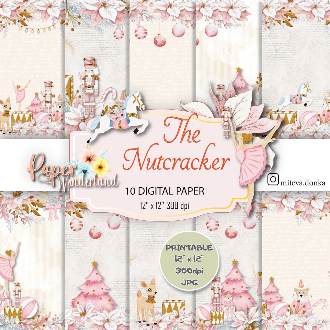 Nutcracker Christmas Digital Paper Pack, Xmas Ballet, Pink Holiday ...