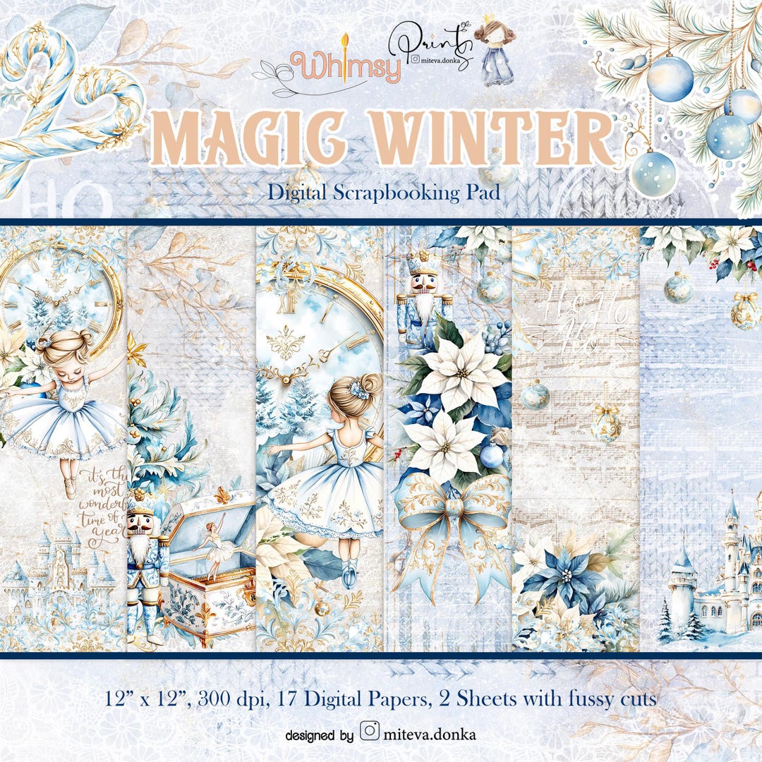 Frost Ballet Digital Paper Pack, Blue Nutcracker Christmas Scrapbook ...