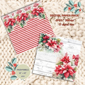 Christmas Digital Paper, Holiday Scrapbook, Rustic Wood, Red ...