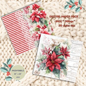 Christmas Digital Paper, Holiday Scrapbook, Rustic Wood, Red ...