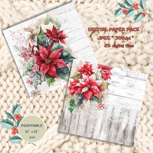 Christmas Digital Paper, Holiday Scrapbook, Rustic Wood, Red ...