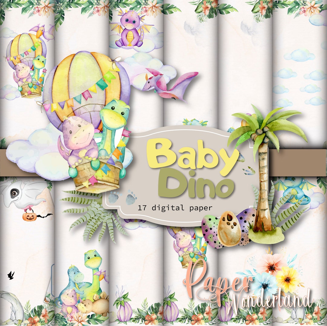 Watercolor Baby Dino Digital Paper Pack: Nursery Dinosaur Print ...