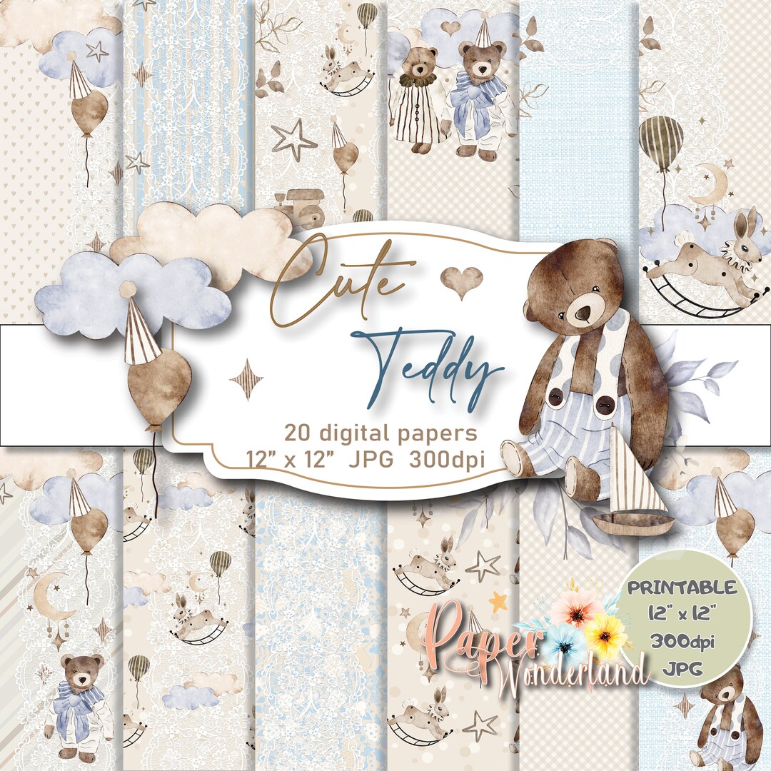 Vintage Bear Childhood, Teddy Bear Digital Paper, Whimsical Designs ...