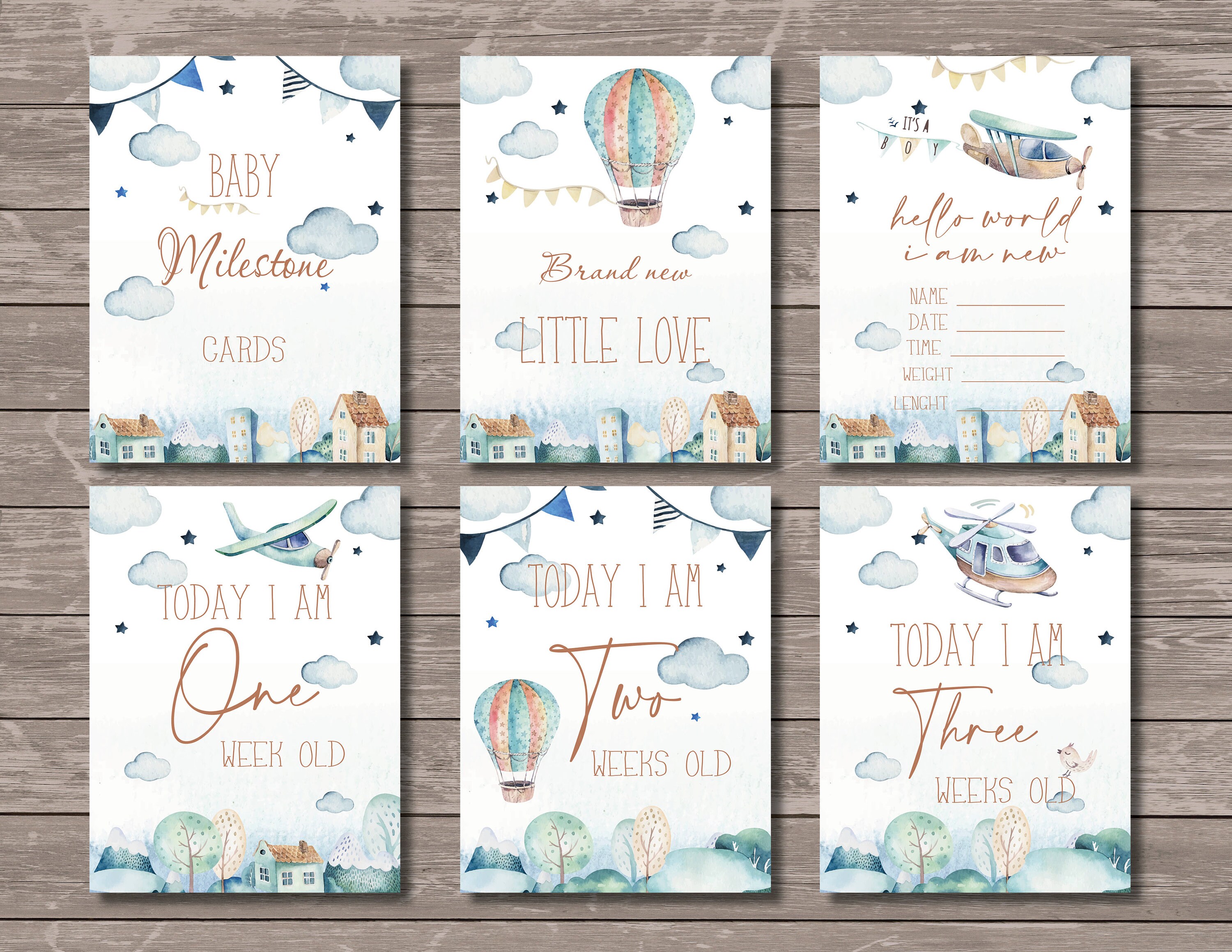 Printable Baby Milestones Cards With Airplanes Boy Monthly - Etsy