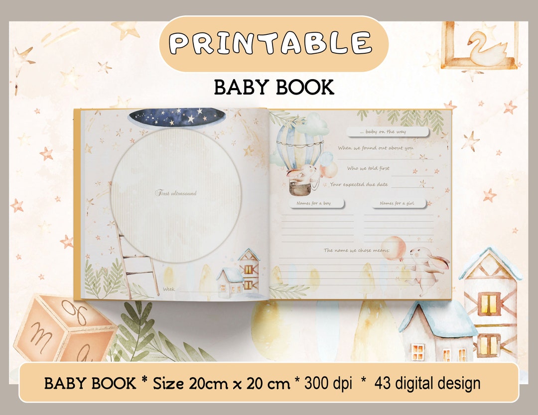 Printable Baby Journal Pages, Cute Bunny Baby Keepsak, Bunny Themed ...