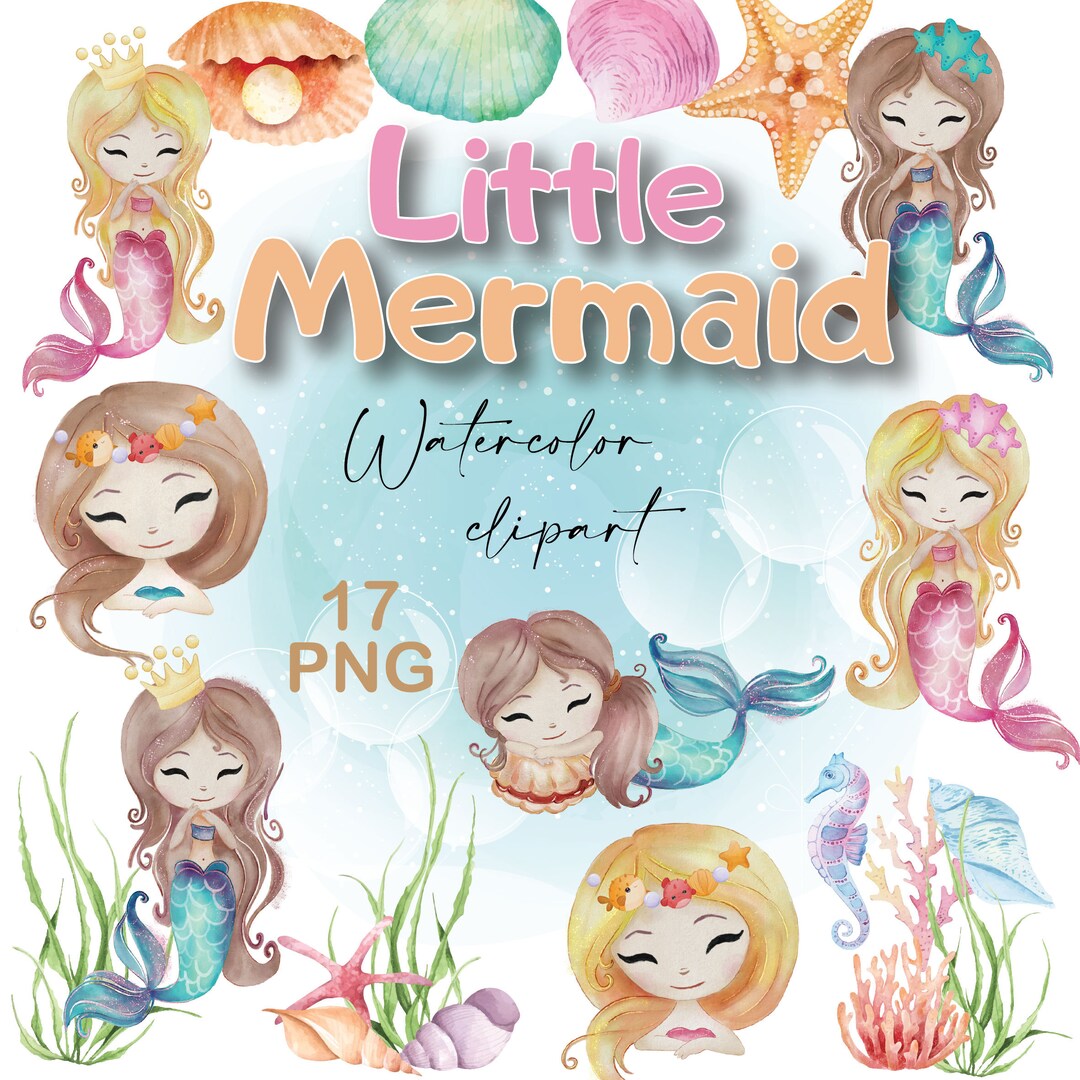 Watercolor Mermaid Clipart Set: 17 PNG Designs (digital Download) - Etsy