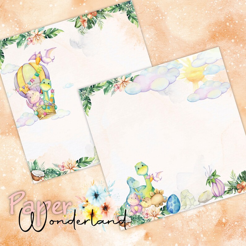 Watercolor Baby Dino Digital Paper Pack: Nursery Dinosaur Print ...