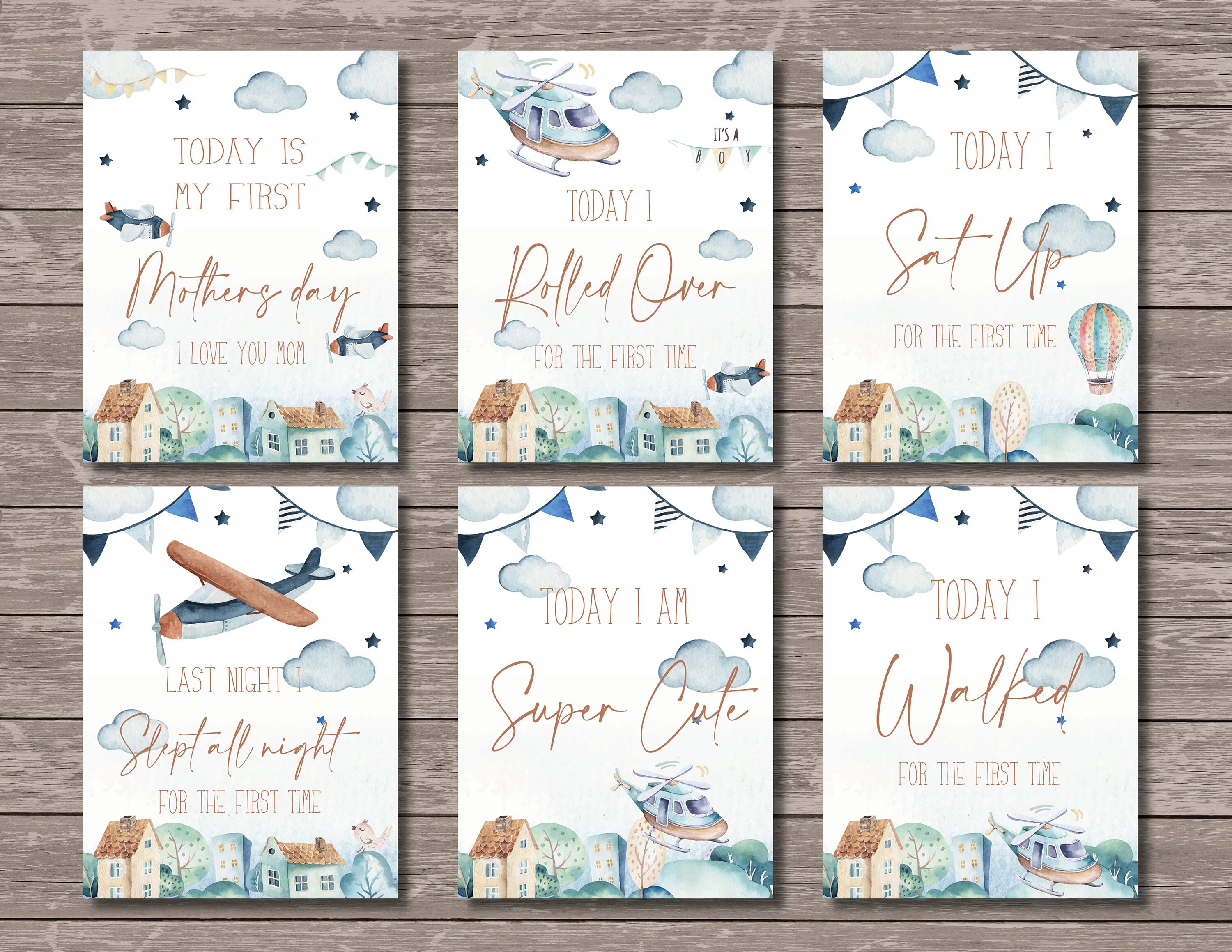 Printable Baby Milestones Cards With Airplanes Boy Monthly - Etsy