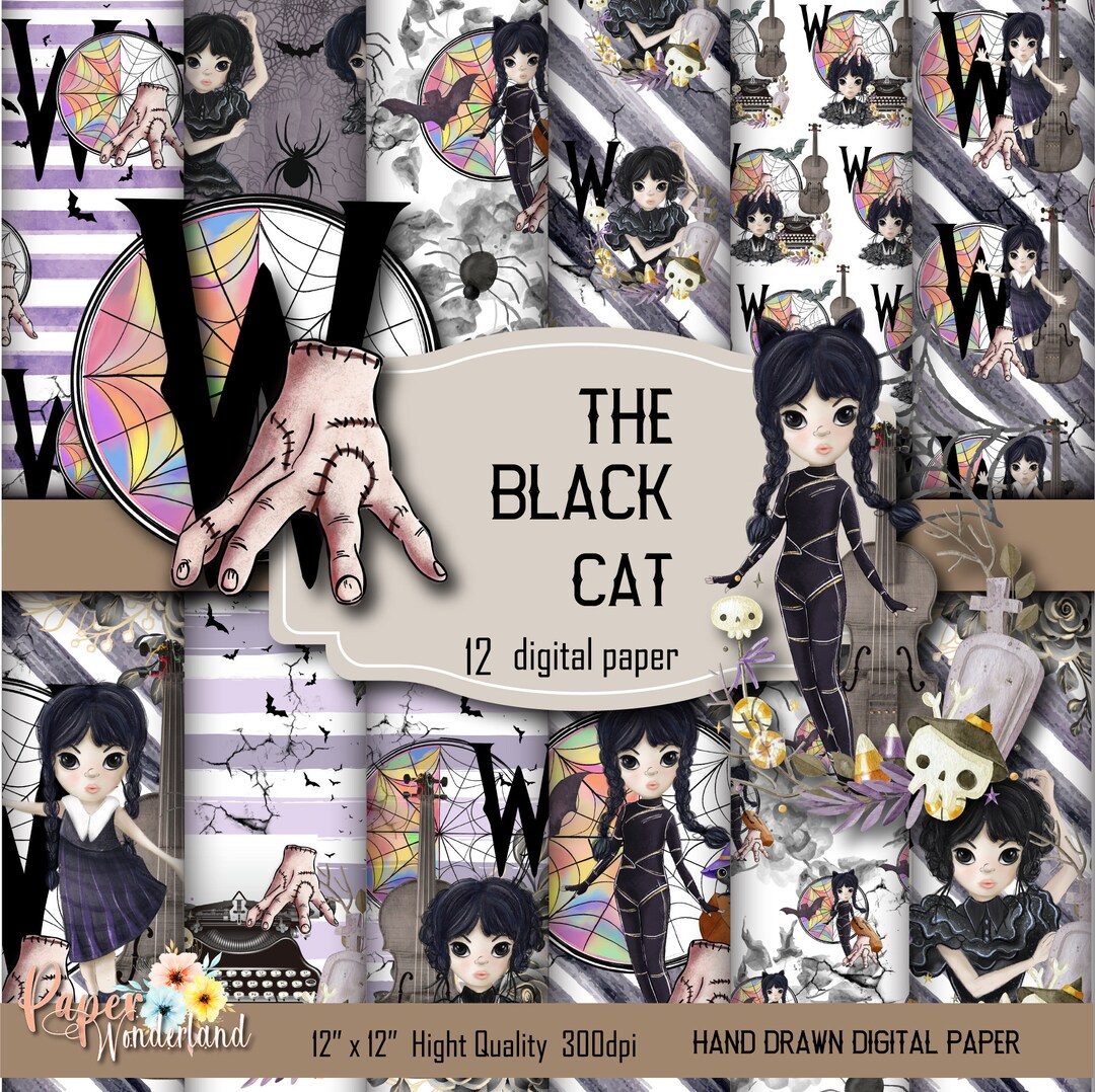 Gothic Girl Digital Paper: Black Cats, Spooky Couture (digital Download ...