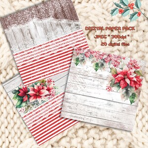 Christmas Digital Paper, Holiday Scrapbook, Rustic Wood, Red ...