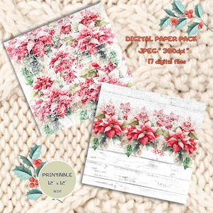 Christmas Digital Paper, Holiday Scrapbook, Rustic Wood, Red ...