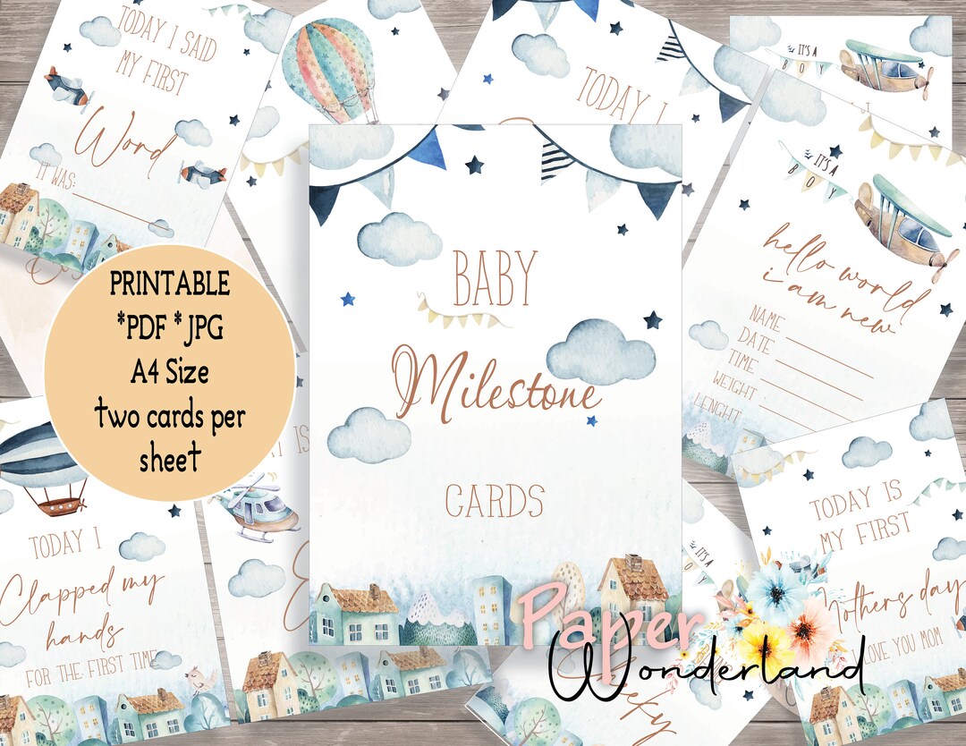 Printable Baby Milestones Cards With Airplanes, Boy Monthly Printables ...