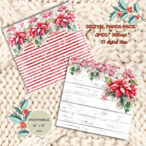 Christmas Digital Paper, Holiday Scrapbook, Rustic Wood, Red ...