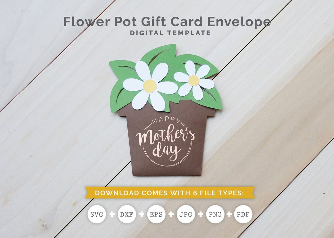 Flower Pot Gift Card Envelope SVG, Envelope Template, Cricut Cut Files ...