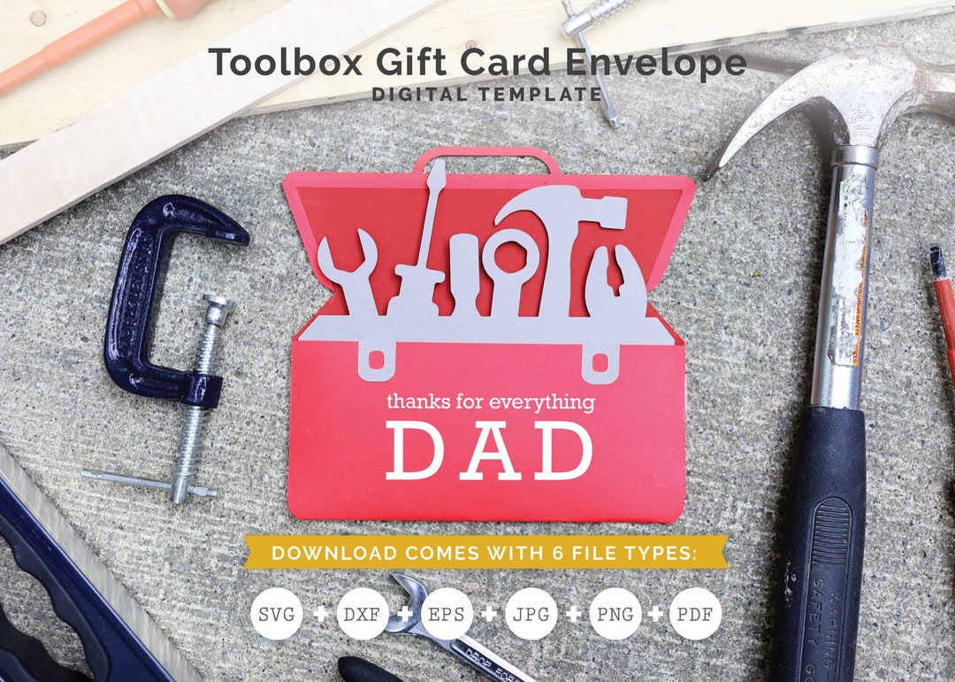 Toolbox Envelope Gift Card Template, Hammer, Birthday Gift Idea for Dad ...