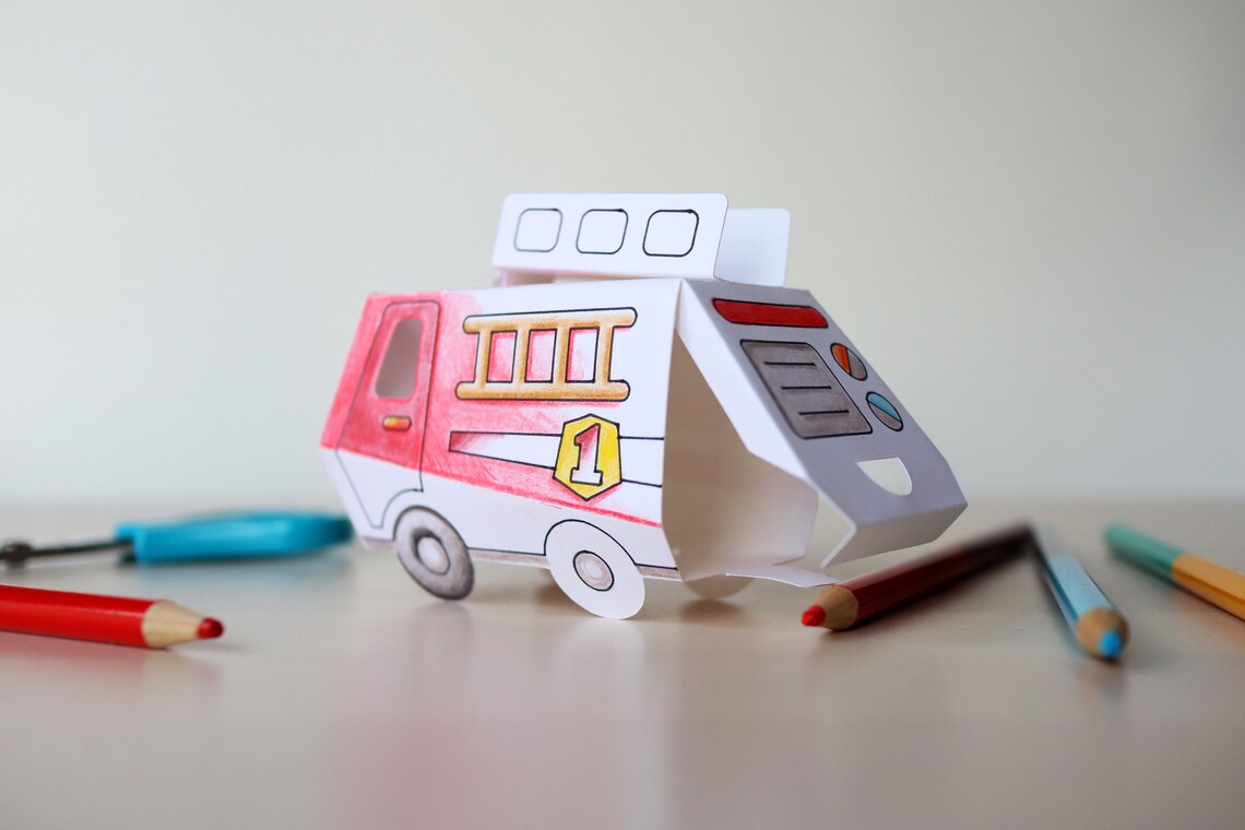 Fire Engine Craft for Kids, Cricut SVG Download, DIY Papercraft ...