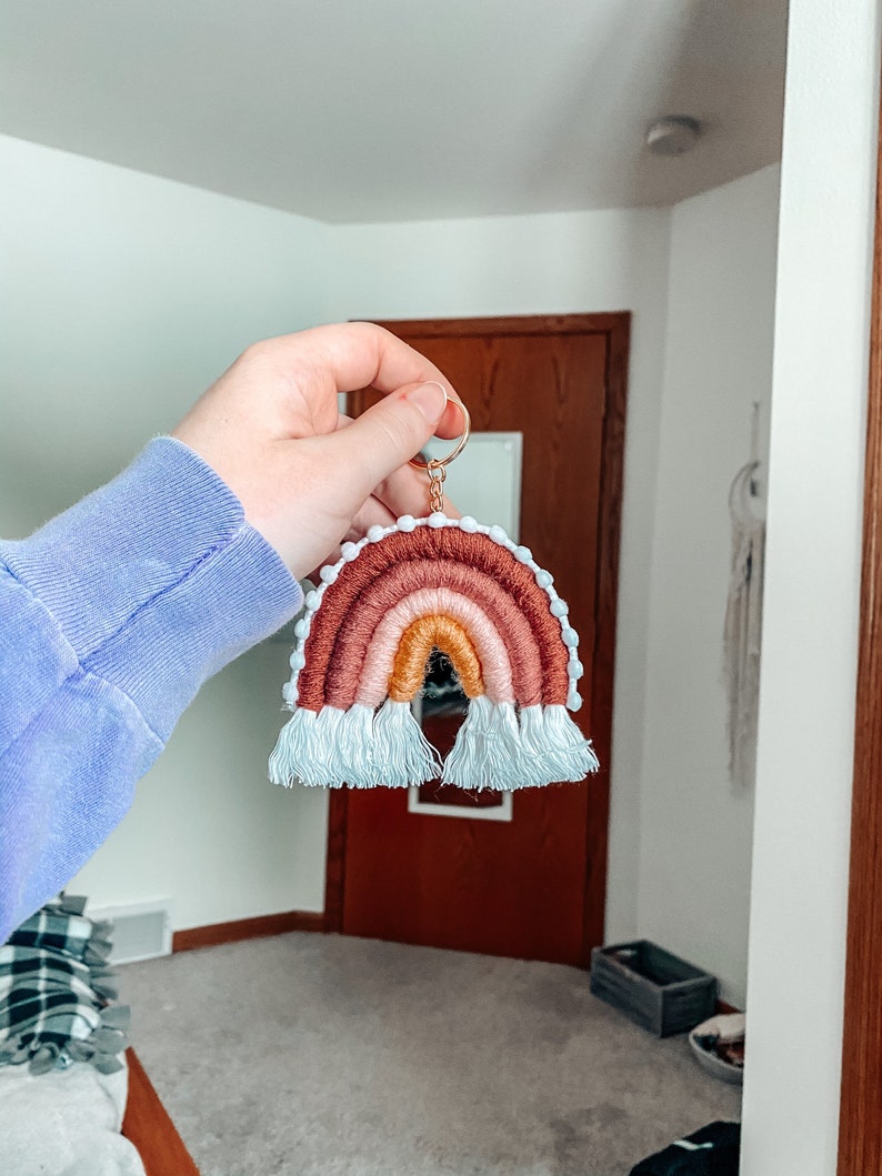 Customizable Macrame Rainbow Keychain - Etsy