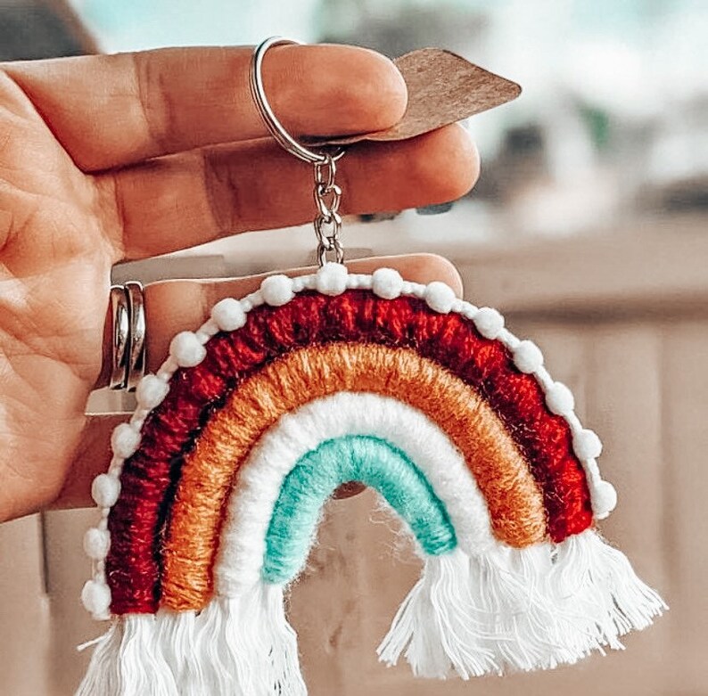 Customizable Macrame Rainbow Keychain - Etsy
