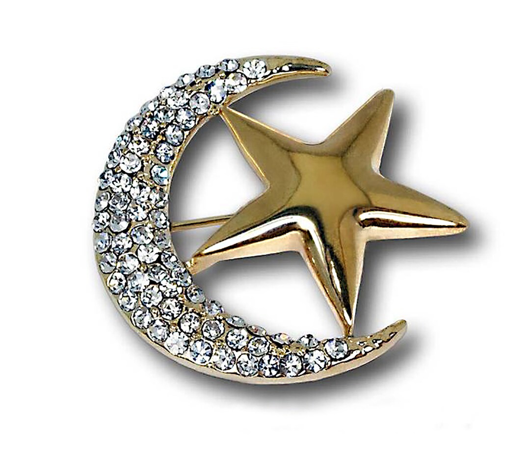 Scarf Pin Moon & Star Brooch Scarf Pin Rhinestones Safety Pin for ...