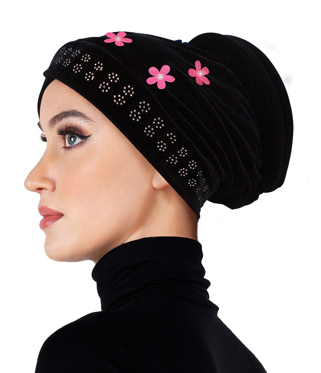 Venetian Turban Hijab Under-scarf Caps Velvet With Flowers & Mini ...