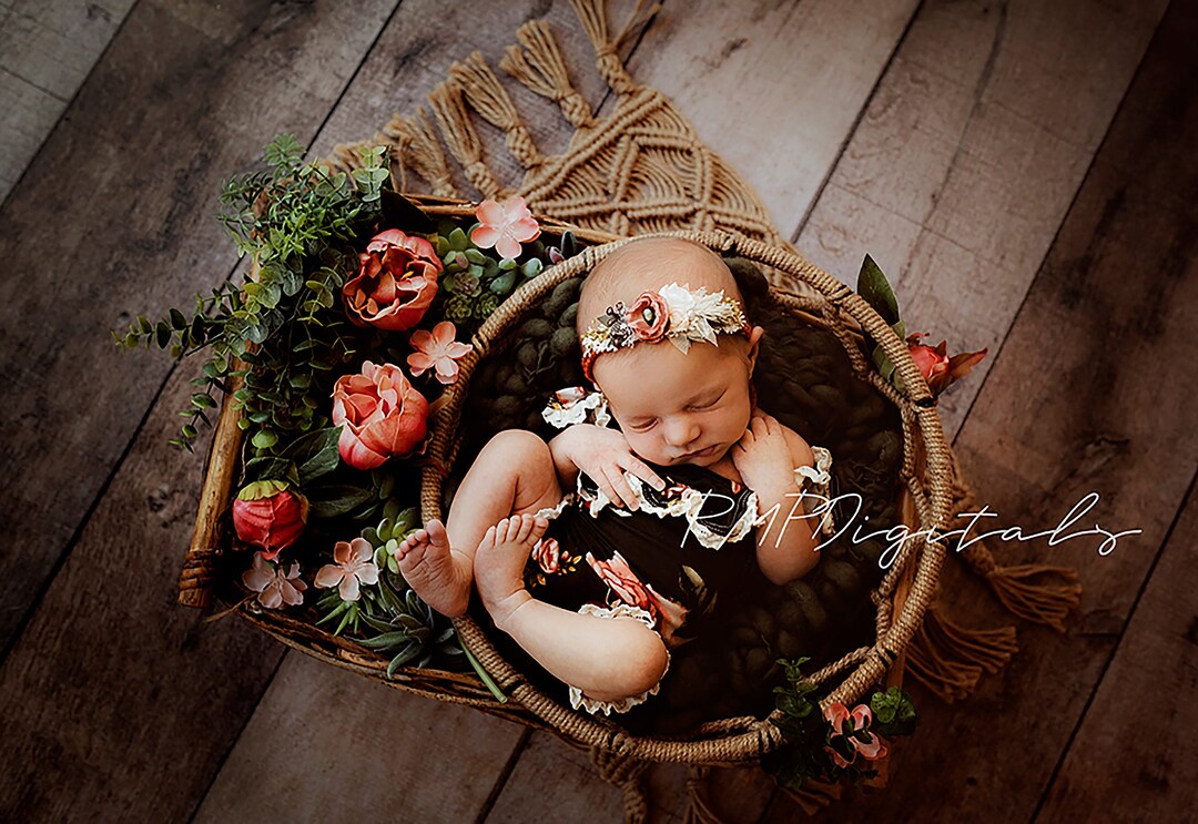 Newborn Digital Backdrop Boho Flowers Earthly ,newborn Photography ...