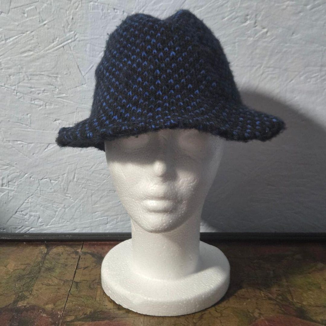 Vintage 70s/80s Hansen Blue & Black Knit Fedora - Etsy