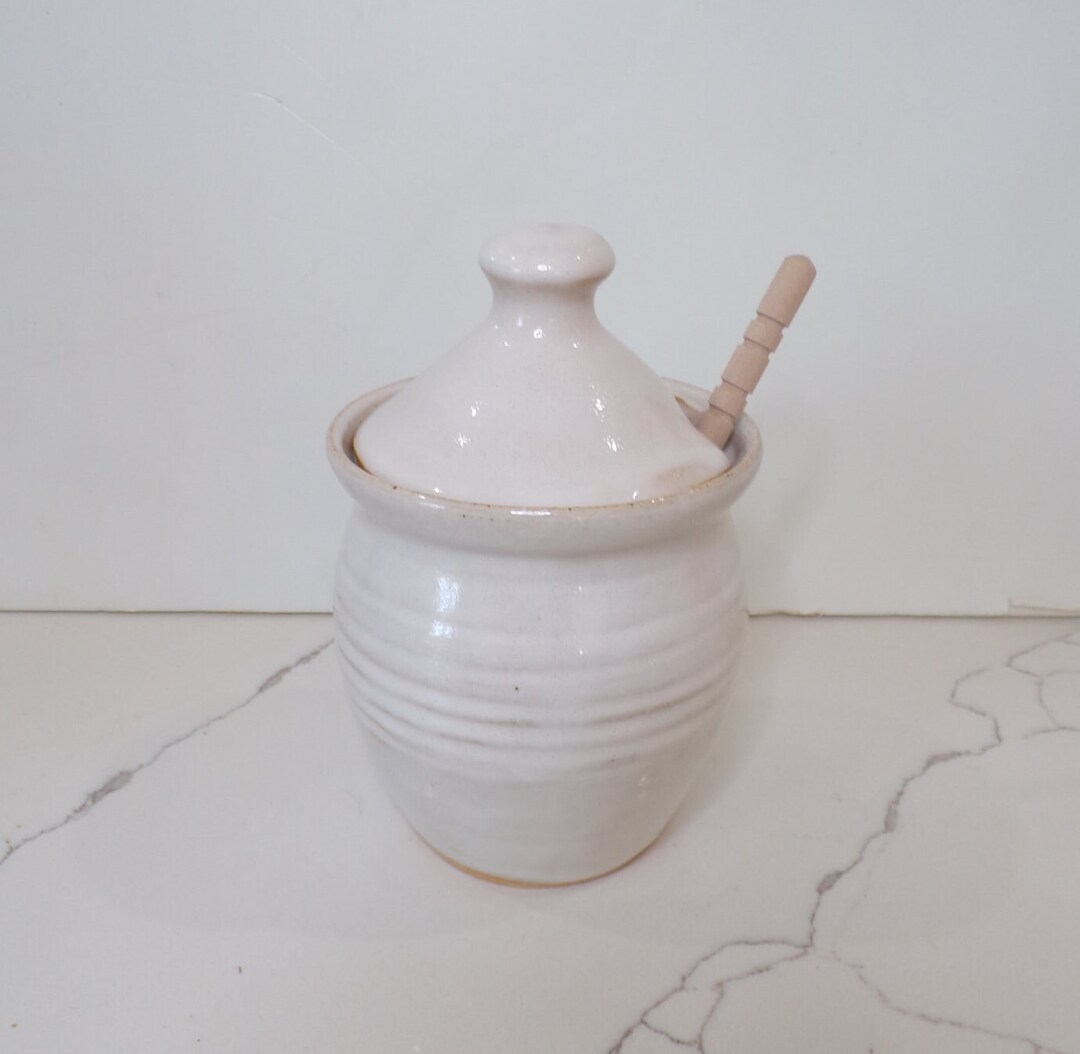 Honey Pot With Dipper, Hand Thrown Honey Pot, Ceramic Honey Pot ...