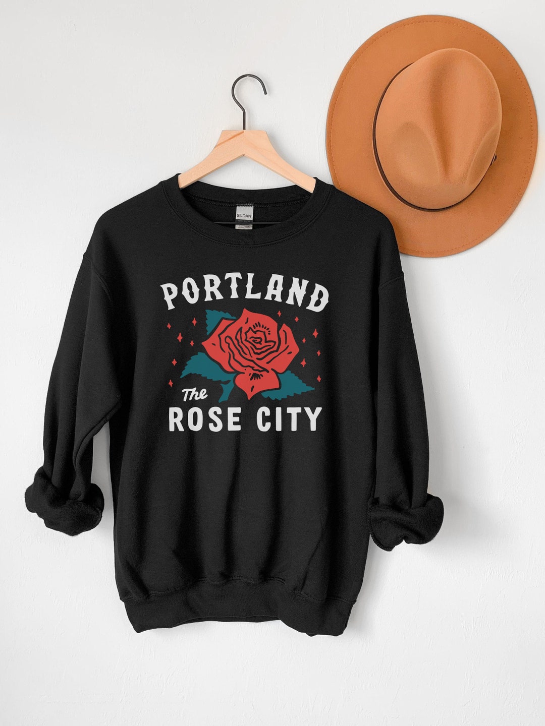Portland Oregon Crewneck the Rose City Vintage Black Unisex Sweatshirt ...