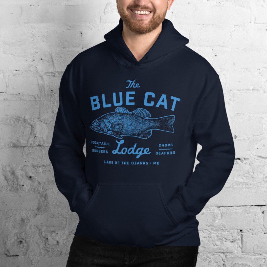 Ozark Blue Cat Lodge Navy Blue Vintage Missouri Fishing Unisex Hoodie ...