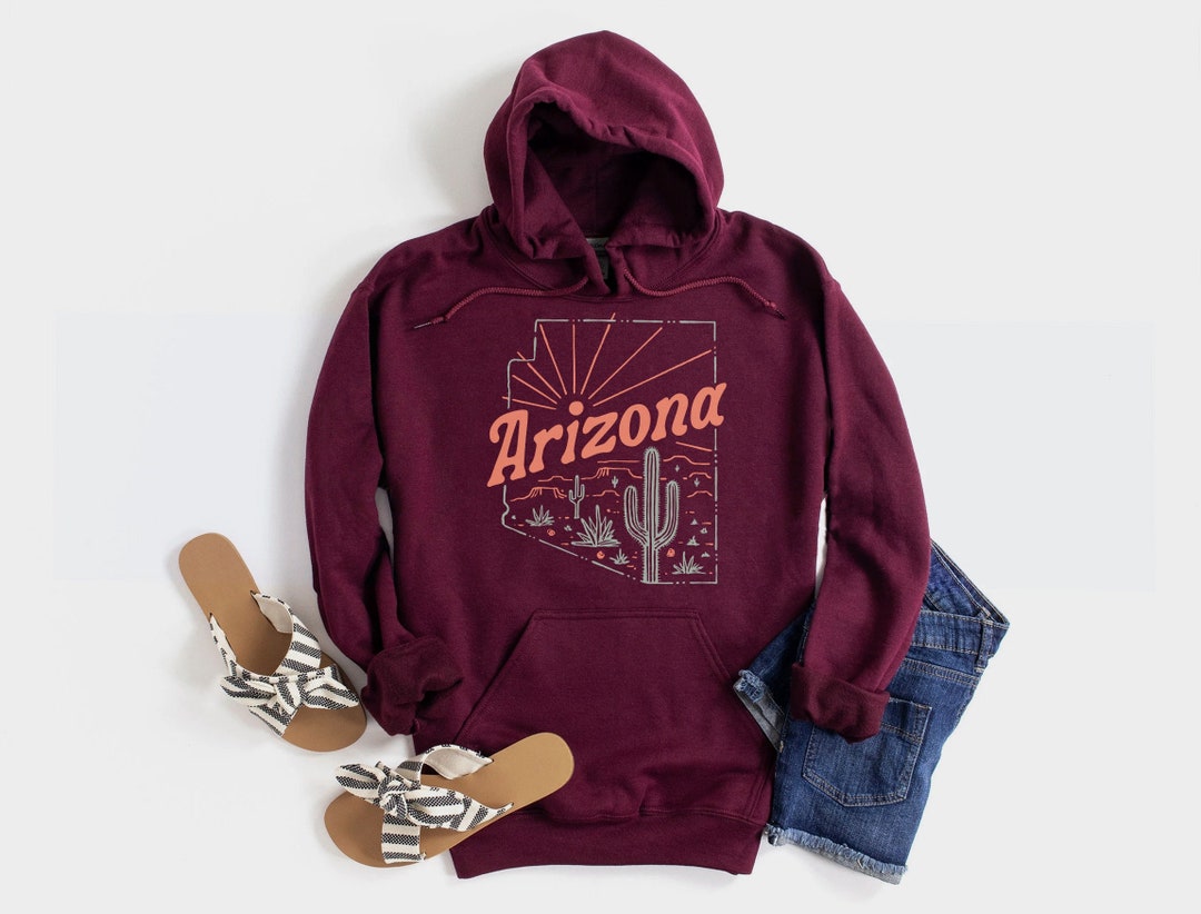 Arizona State Hoodie Vintage Style Maroon Unisex Hooded Desert Cactus ...