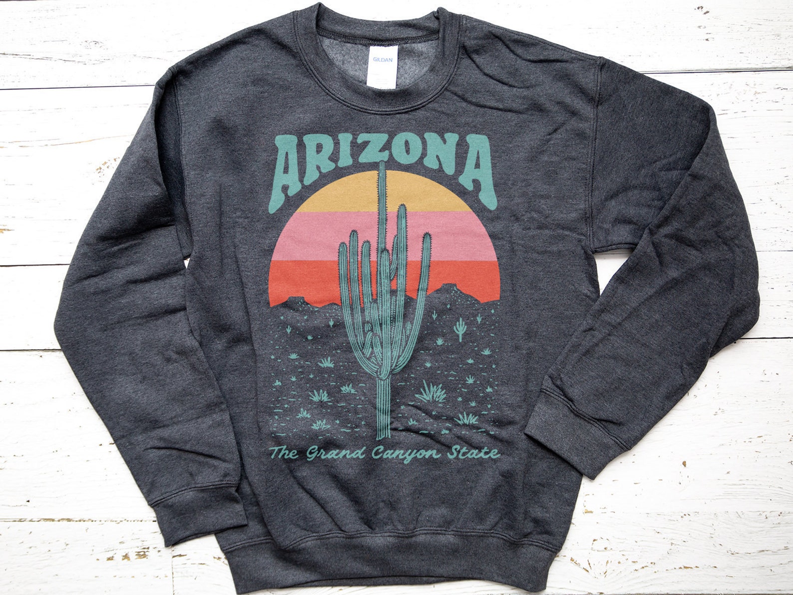 Vintage Arizona Desert Sweatshirt - Saguaro Cactus Dark Heather Gray ...