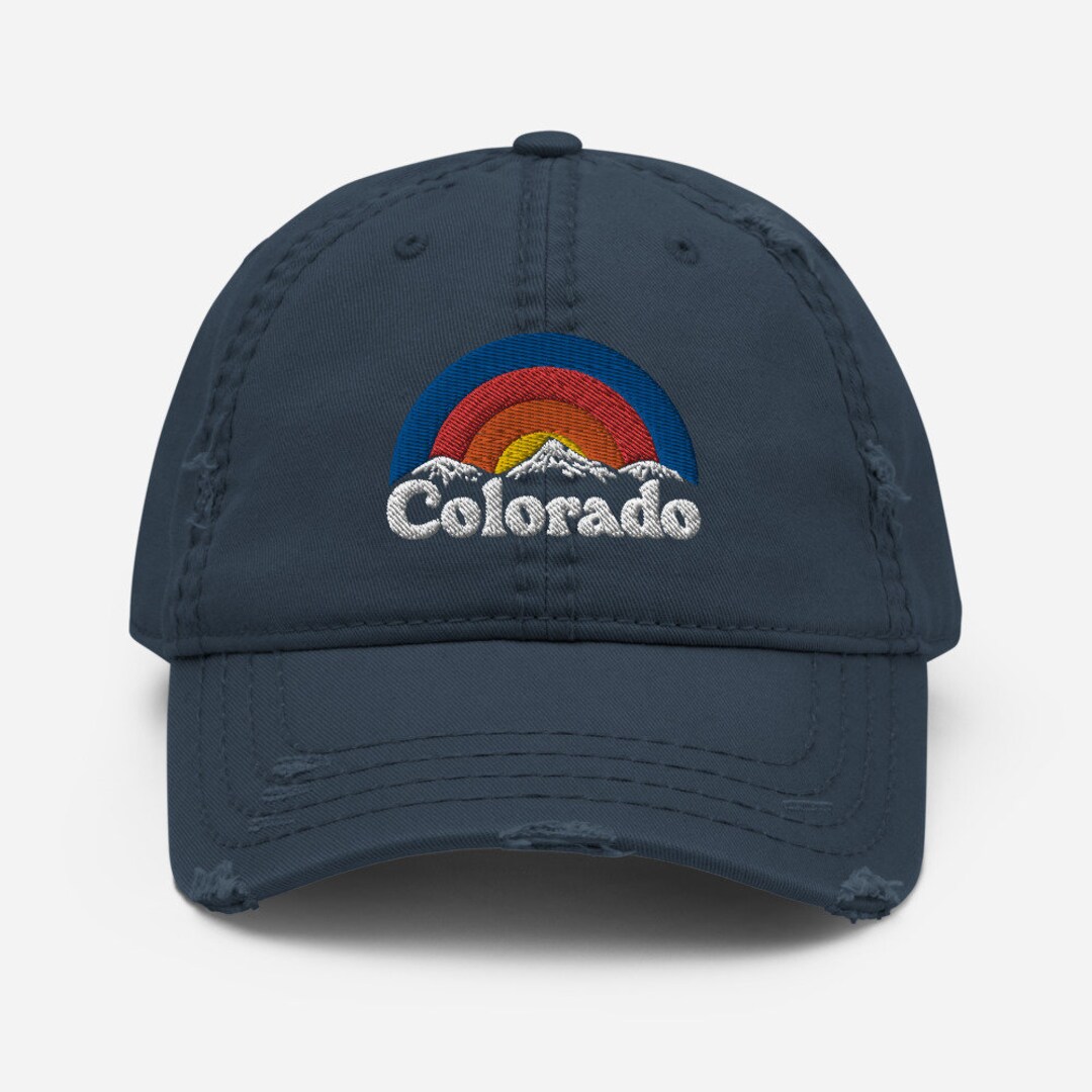 Distressed Colorado Mountain Vintage Retro Embroidered Navy Blue Dad ...