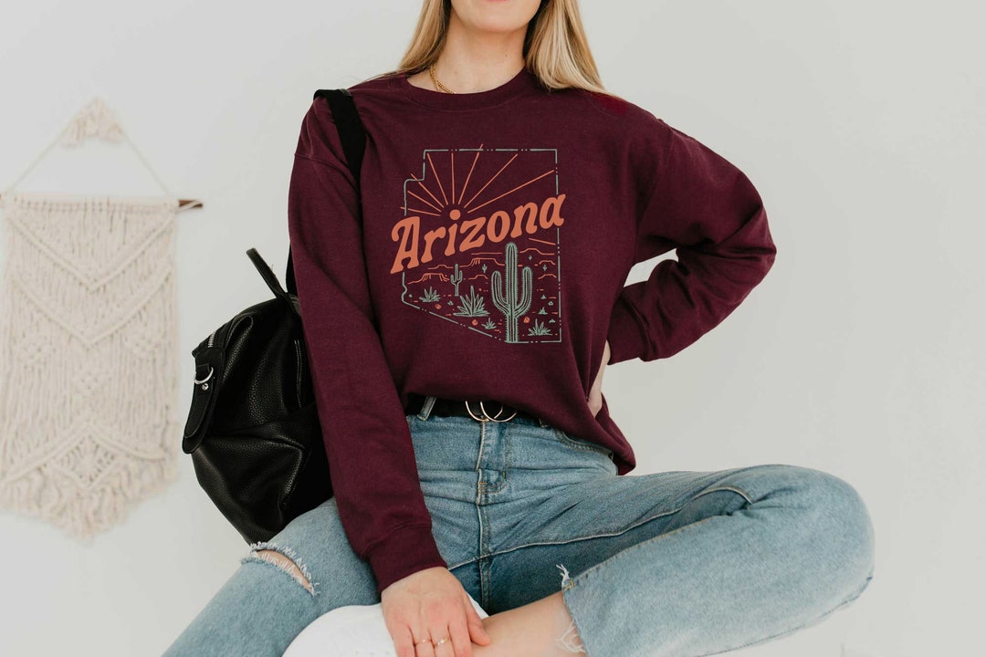 Arizona State Crewneck Vintage Desert Cactus Saguaro Southwest Maroon ...