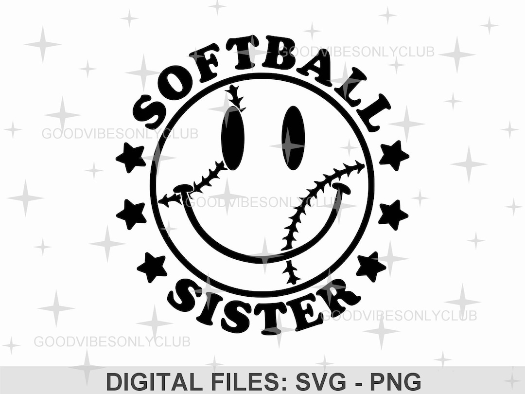 Softball Sister SVG PNG, Retro Happy Face, Sports Clipart, Game Day ...