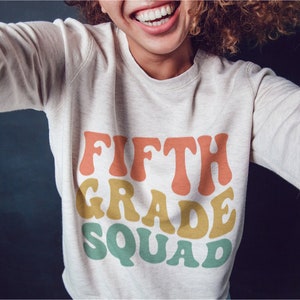 Fifth Grade Squad SVG, Retro Wavy Text, Teacher Shirt, Back to School ...