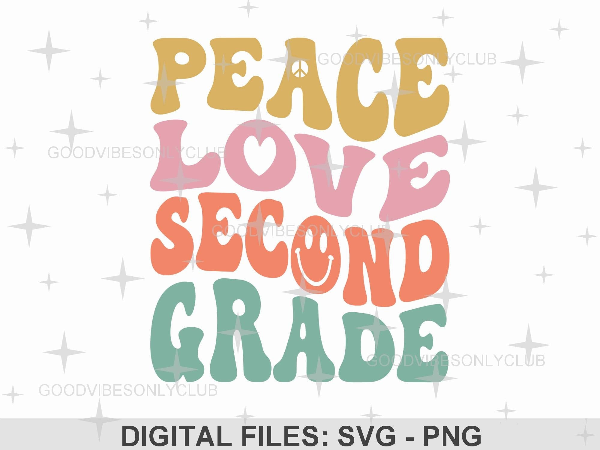 Peace Love Second Grade SVG PNG Teacher Shirt Retro Wavy - Etsy