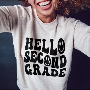 Hello Second Grade SVG, Retro Wavy Text SVG, Happy Face, Groovy School ...