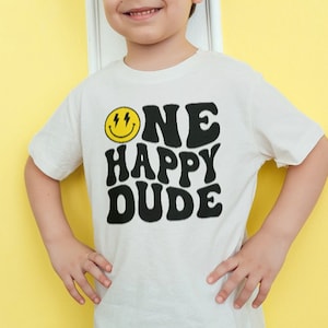 One Happy Dude PNG SVG, First Birthday SVG, Retro Wavy Text, Happy Face ...